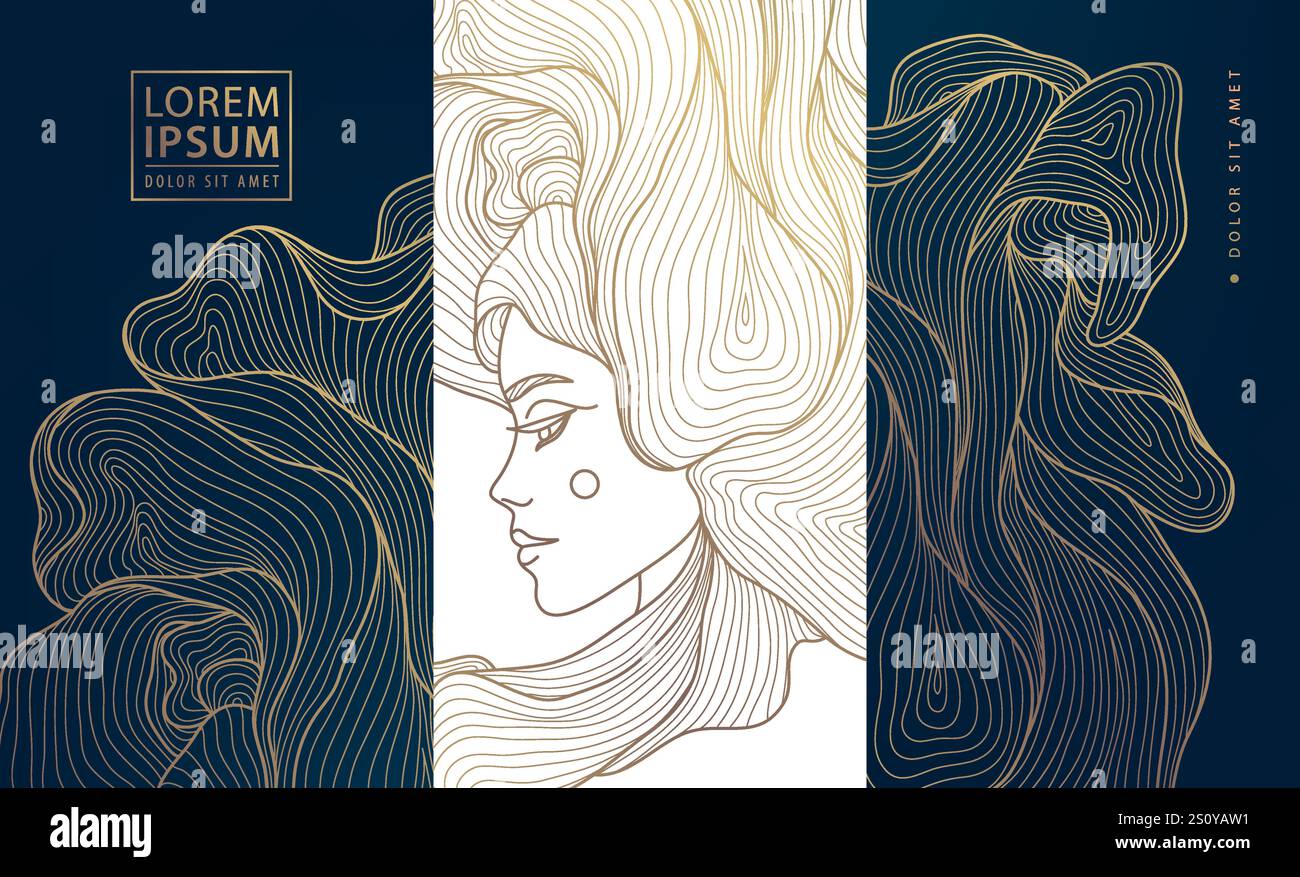 Vector woman art deco line logo, face beauty female illustration ...