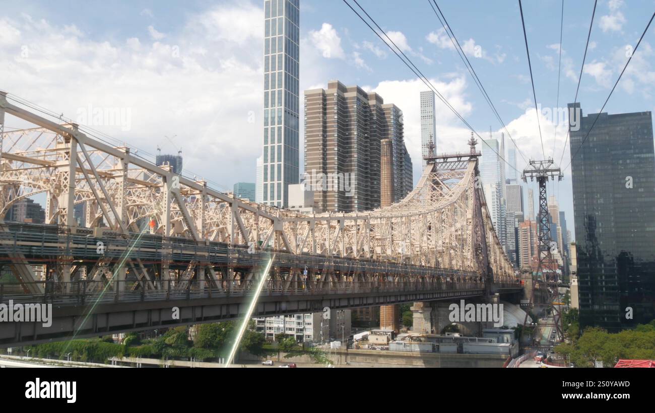 New York City Roosevelt Island tramway to Manhattan Midtown streets ...
