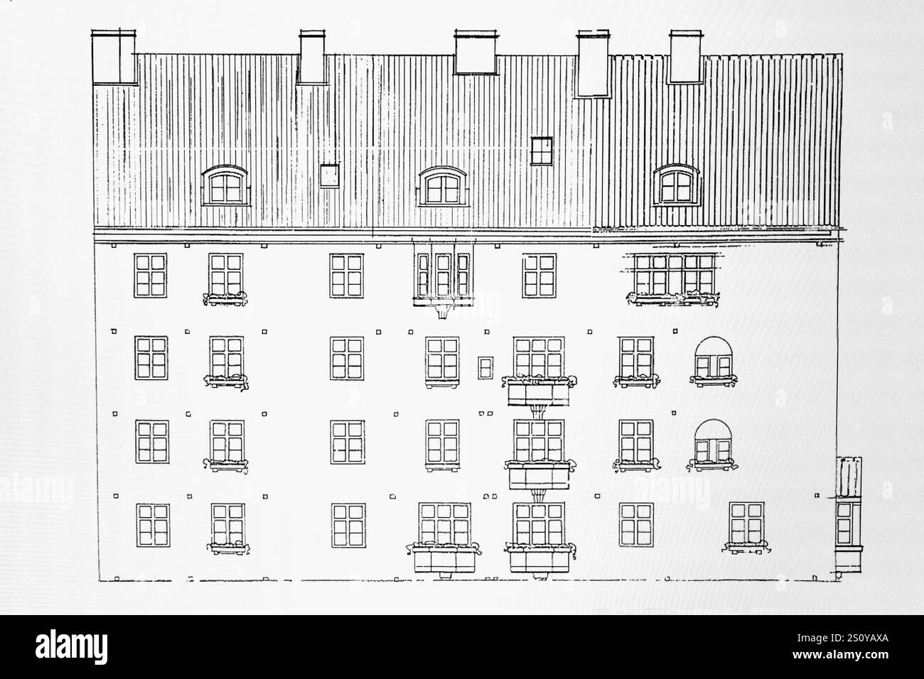 Linear architectural blueprint detached house Stock Photo - Alamy