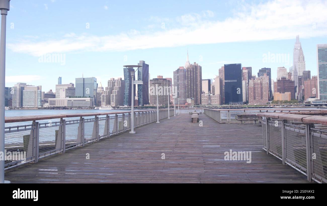 New York City waterfront skyline, Manhattan Midtown buildings ...