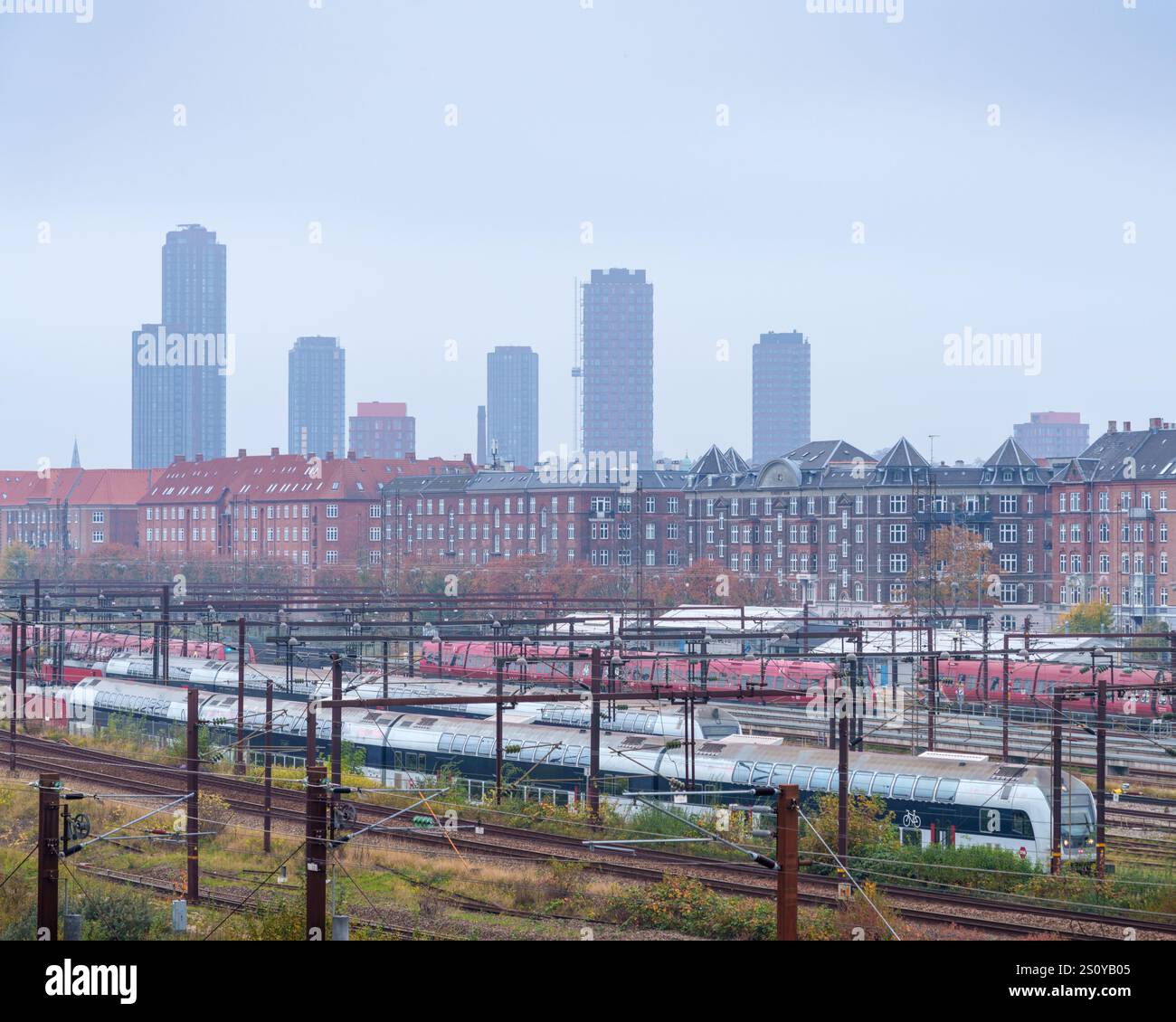 Copenhagen, Denmark - Towers of Carlberg campus, across railway tracks ...