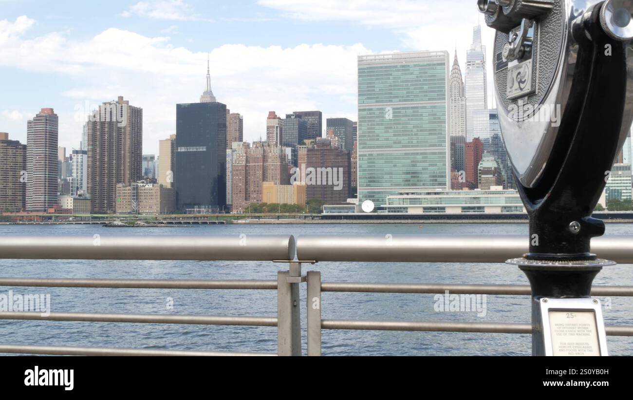 New York City waterfront skyline, Manhattan Midtown buildings ...