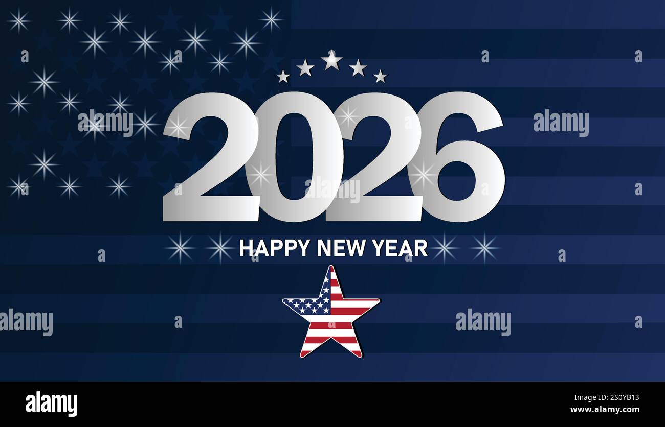 2026 Happy New Year USA wallpaper with shapes and typography, banner ...
