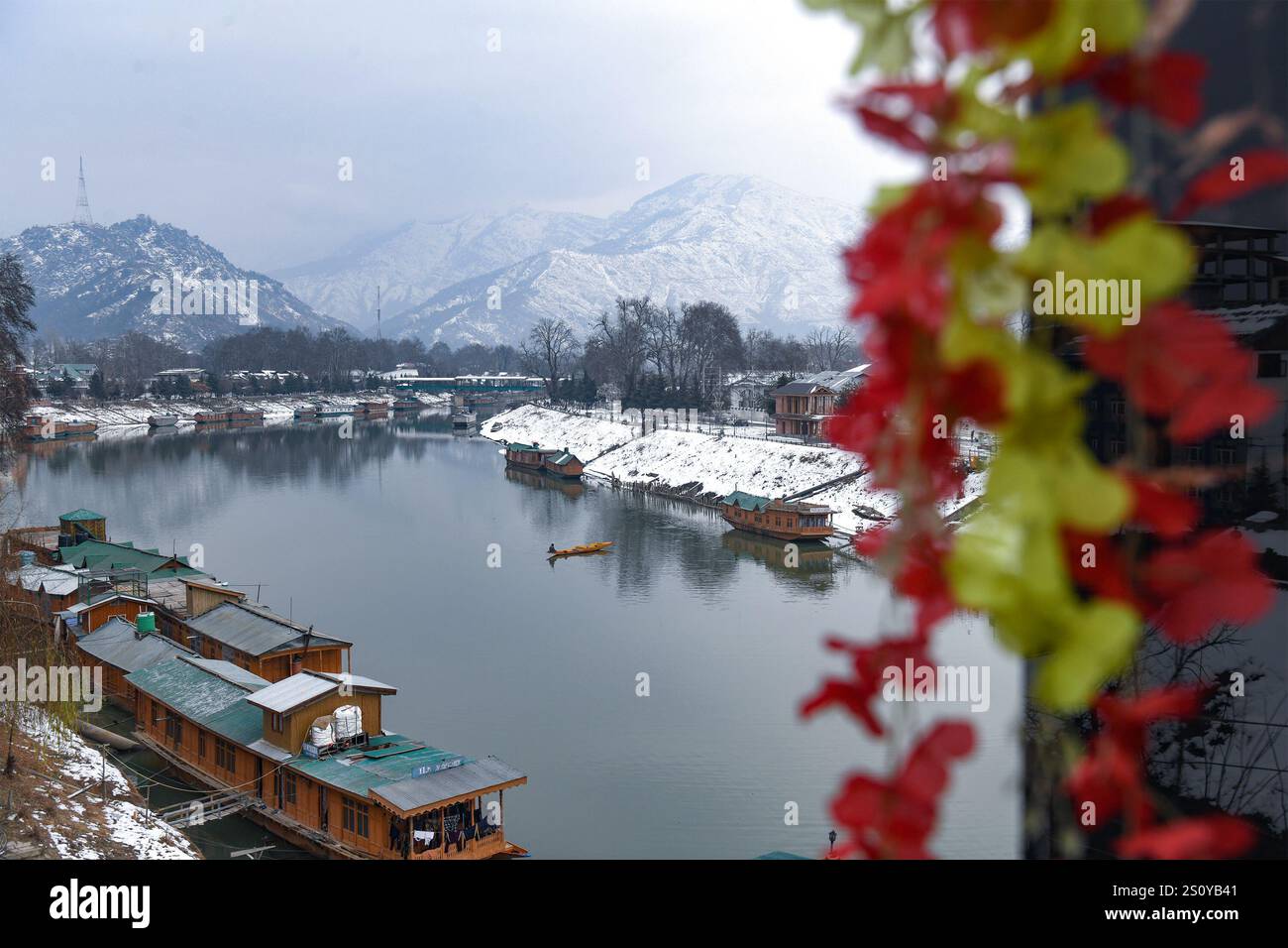Srinagar, Jammu And Kashmir, India. 30th Dec, 2024. A boatman ferries a ...