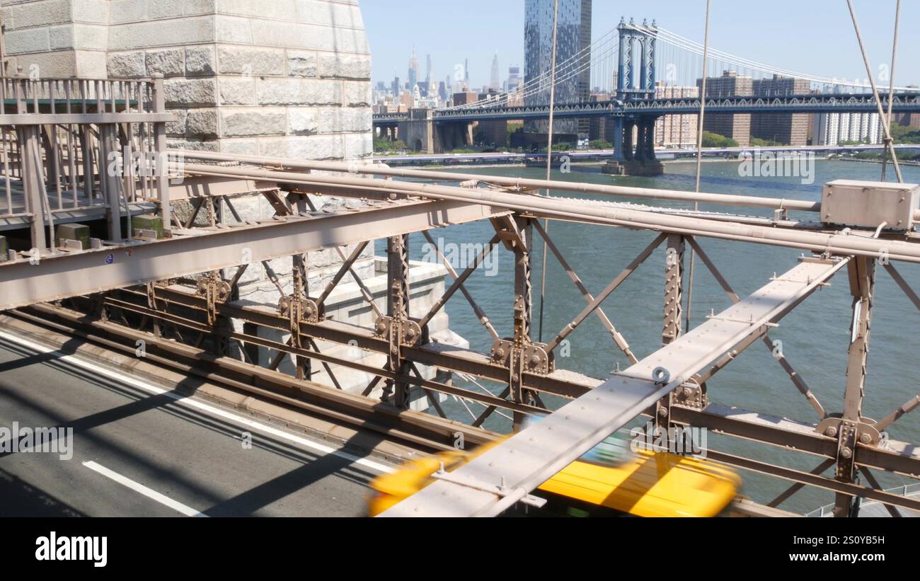 Cars on Brooklyn Bridge, New York City Manhattan Bridge and Midtown ...