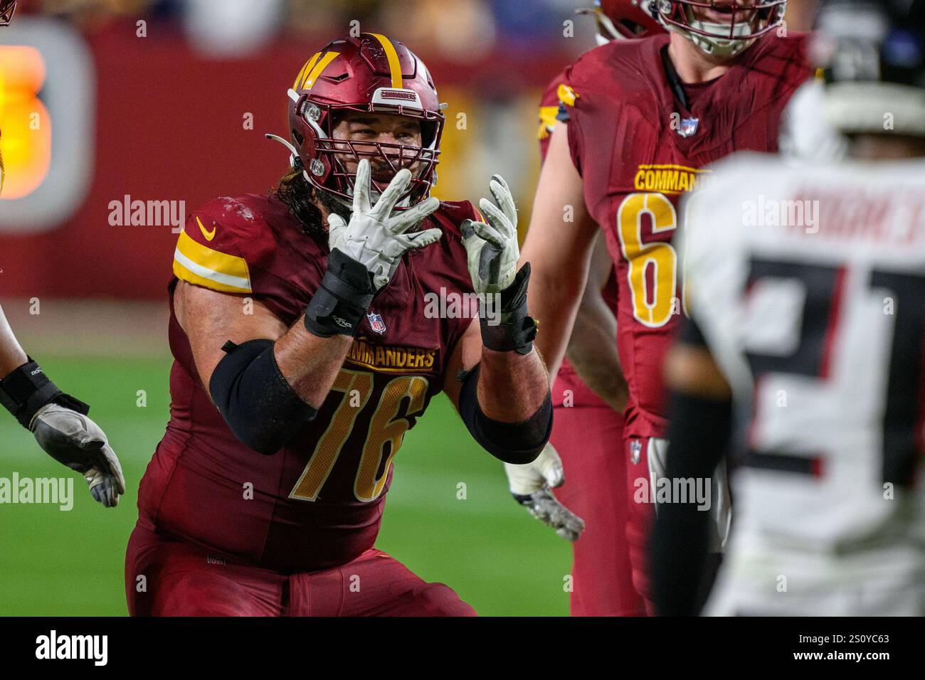 December 29th 2024: Washington Commanders guard Sam Cosmi (76) reacts ...