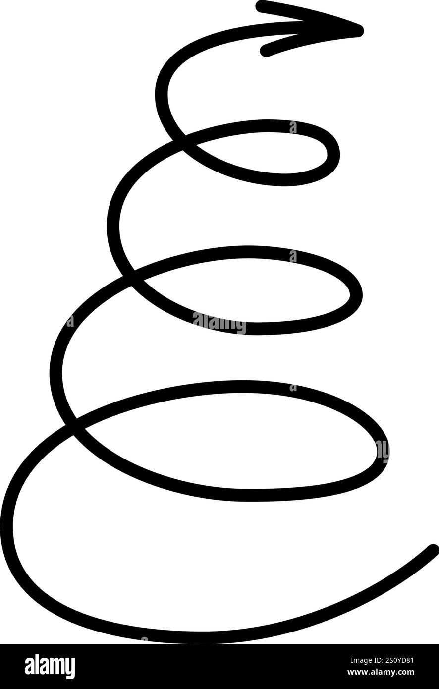 Spiral hand drawn arrow. Curly line doodle black arrow. Funny design ...