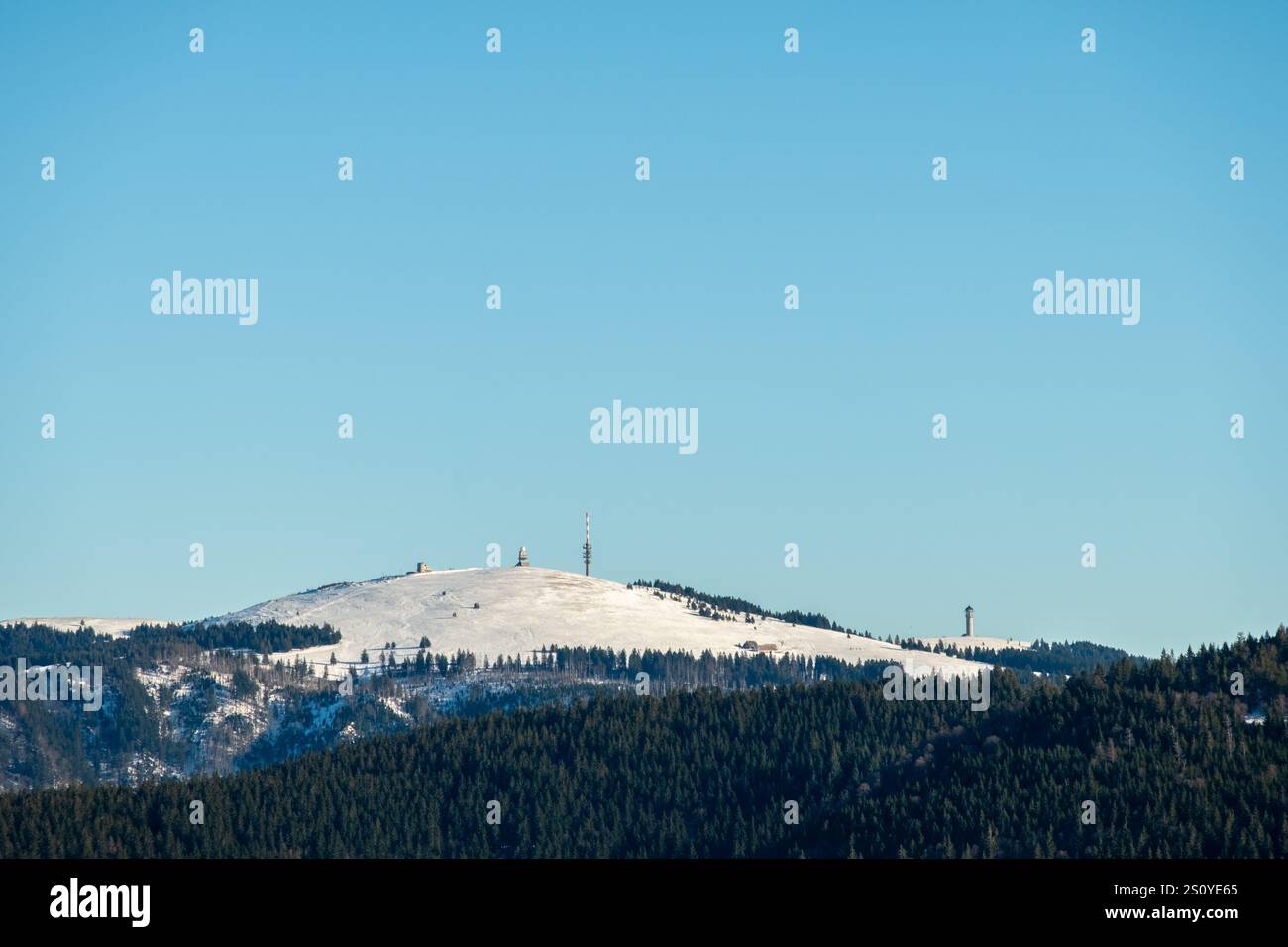 Snowy mountain top of Feldberg in Black Forest with Observation Towers ...