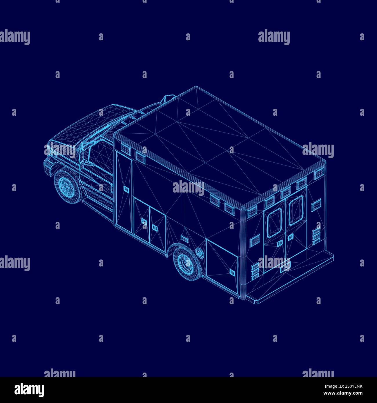 Blue ambulance with a cross on the side. The ambulance is parked on the ...