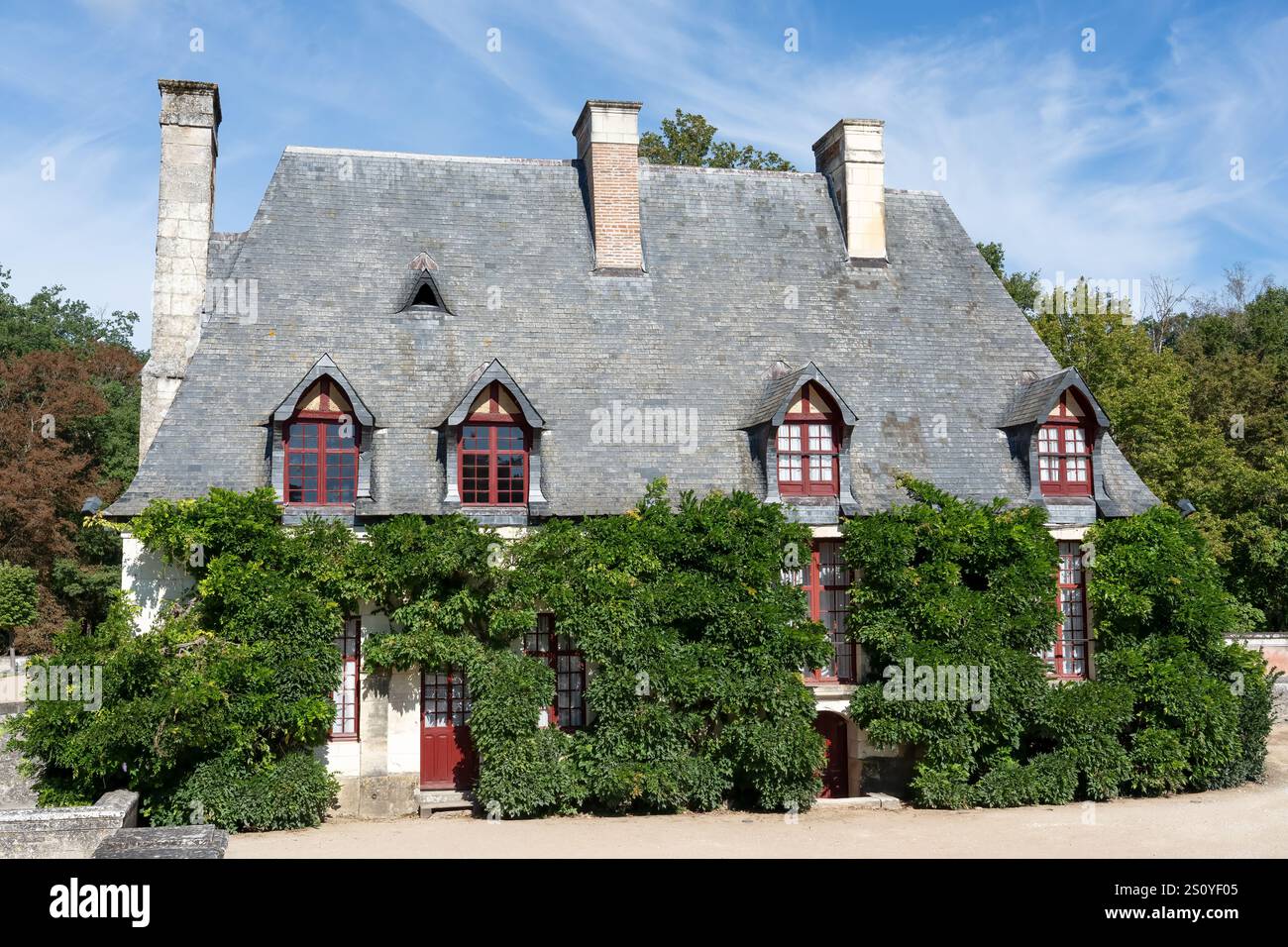 Old Traditional French House covered with common ivy (Hedera Helix ...