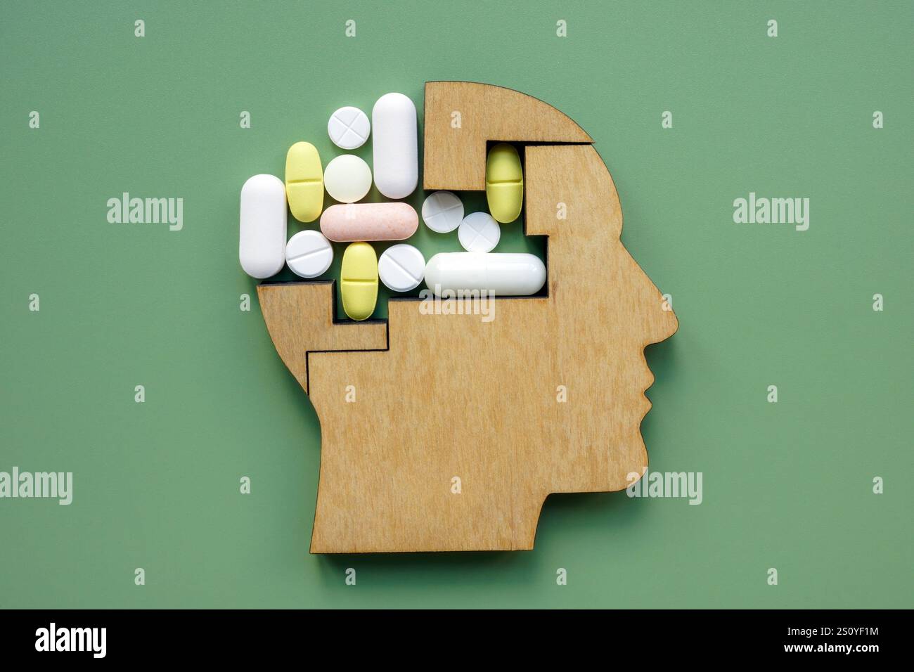 Head model with parts replaced by pills. Mental health treatment Stock ...