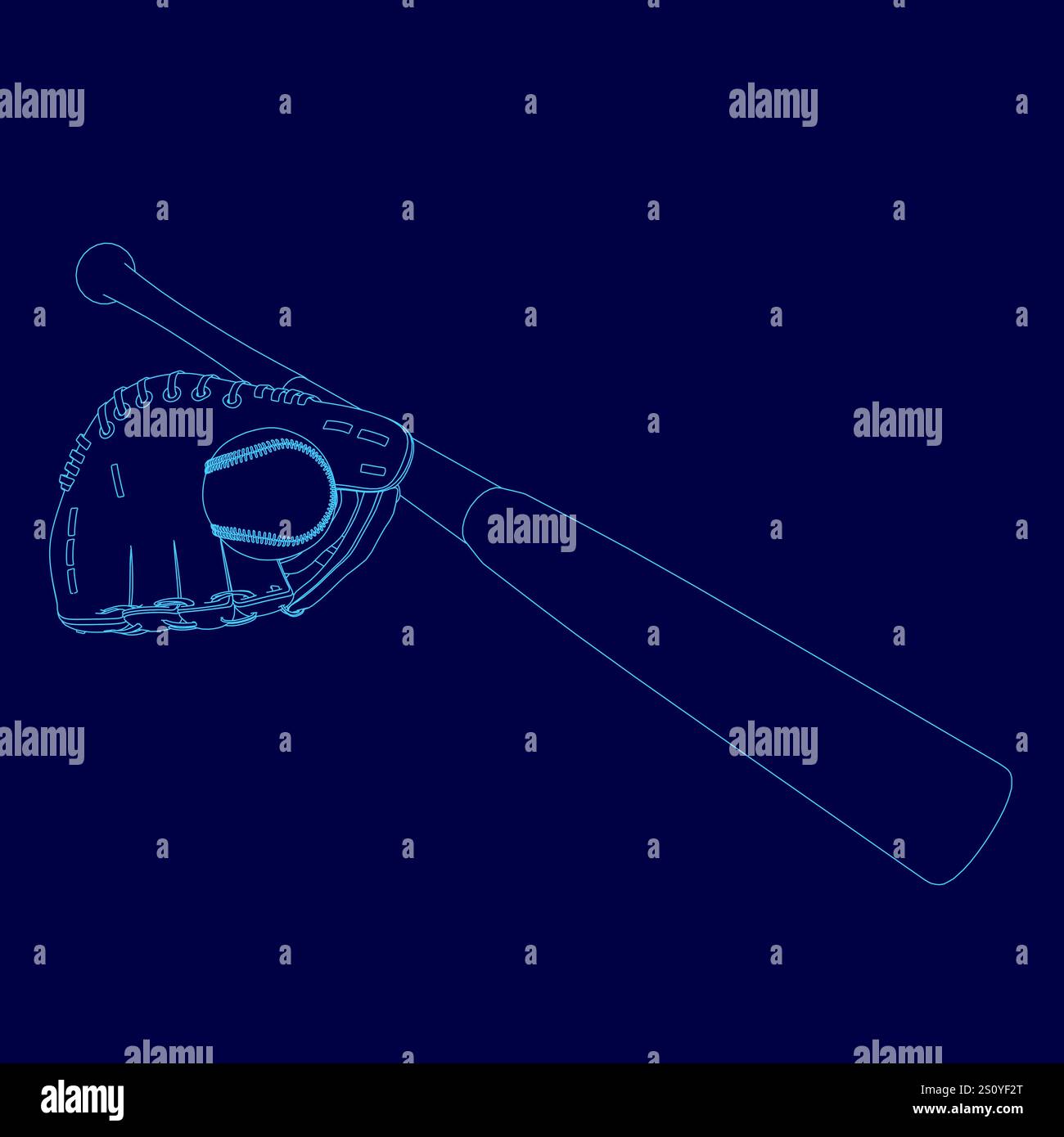 Baseball glove and bat are shown in a blue background. The glove is ...