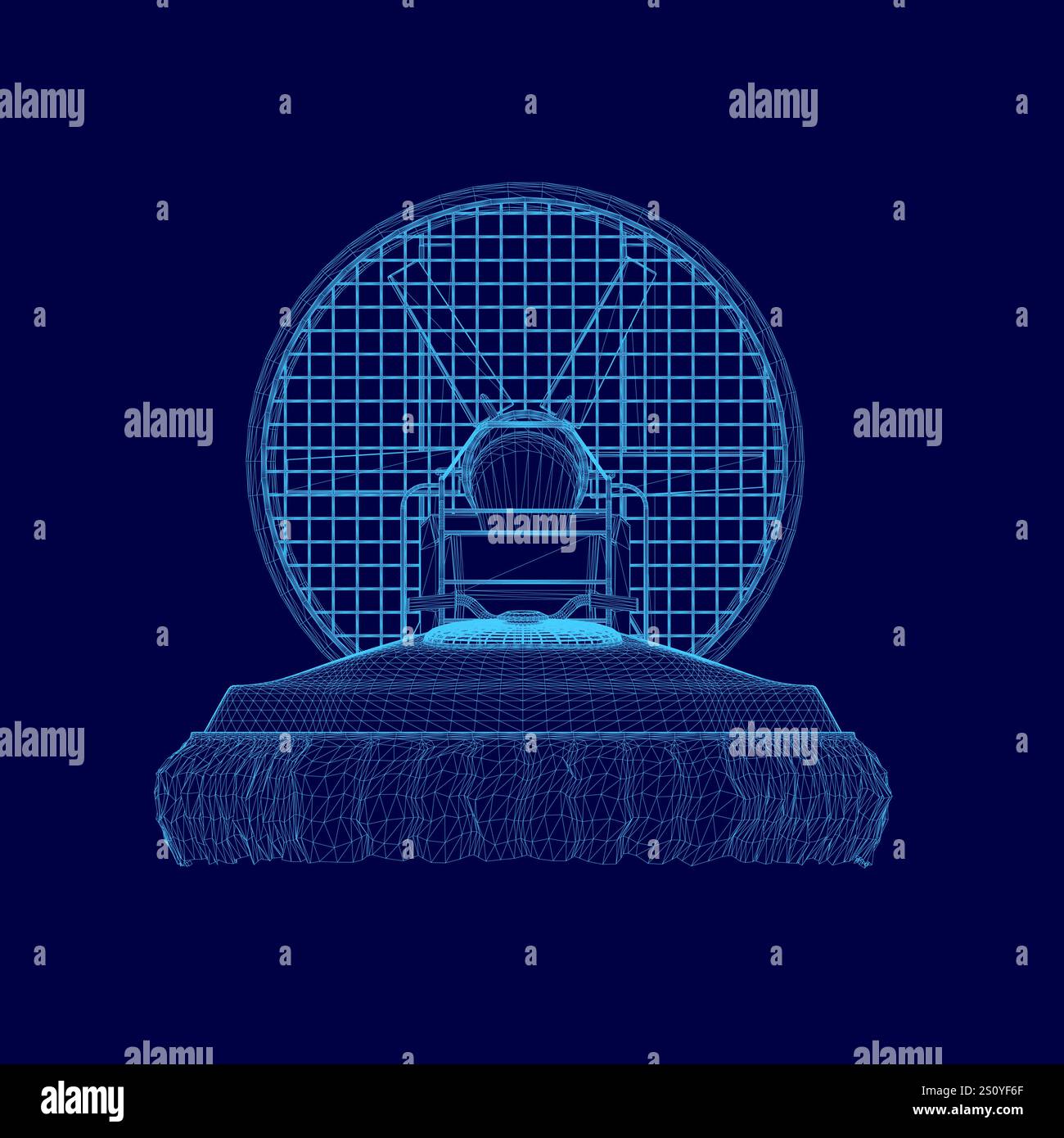 Blue drawing of a boat with a propeller and a fan. The boat is designed ...