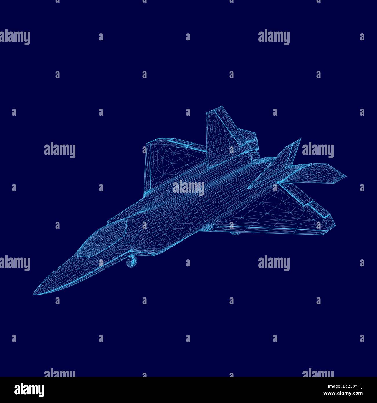 Blue jet is flying in the sky. The jet is a fighter jet and is in the ...