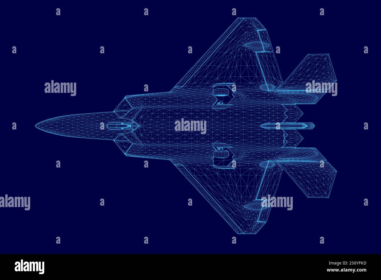 Blue jet is shown in a wireframe image. The jet is a fighter jet and is ...