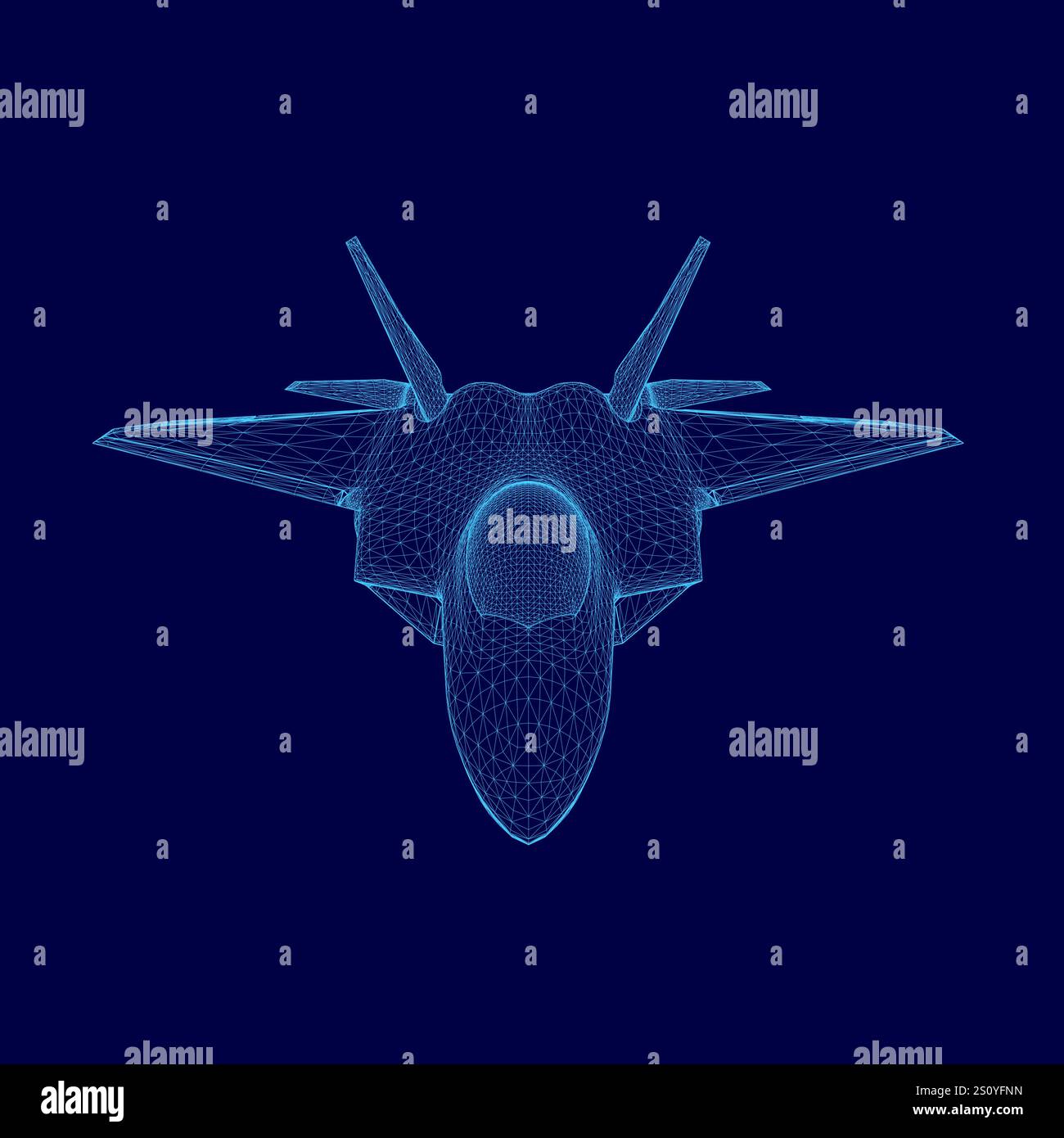 Blue jet wireframe. The jet is in the air and is flying Stock Vector ...