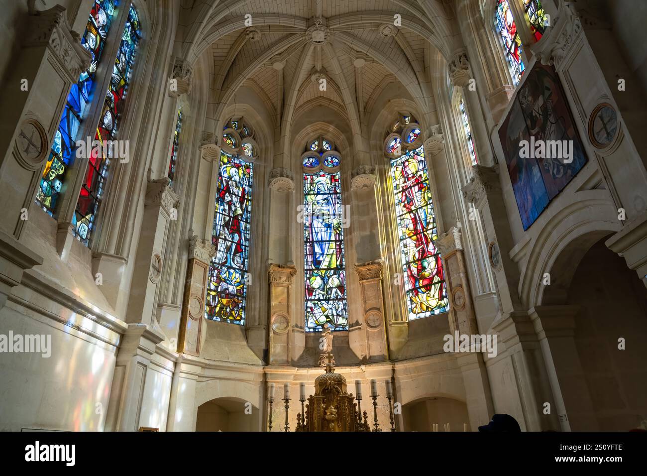 interior of the magnificent French chateau built on the river Cher ...