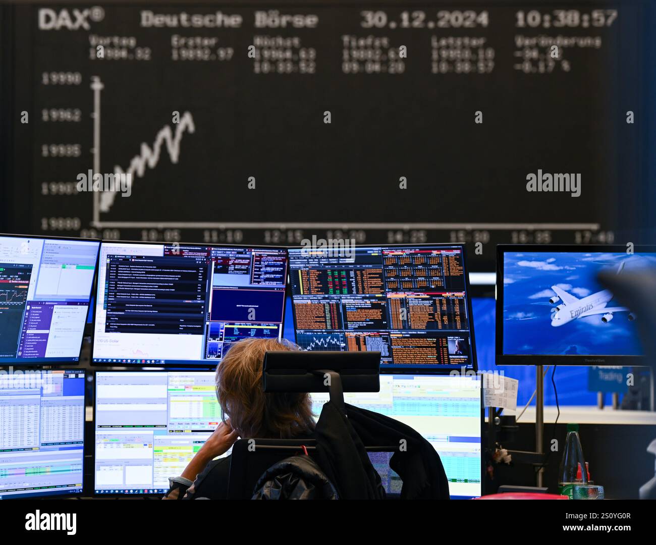 30 December 2024, Hesse, Frankfurt/Main: The Dax curve shows a rising ...