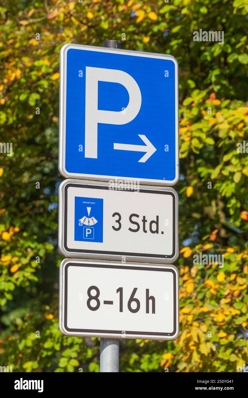 Traffic sign parking lot with parking disk, parking, Germany Stock ...