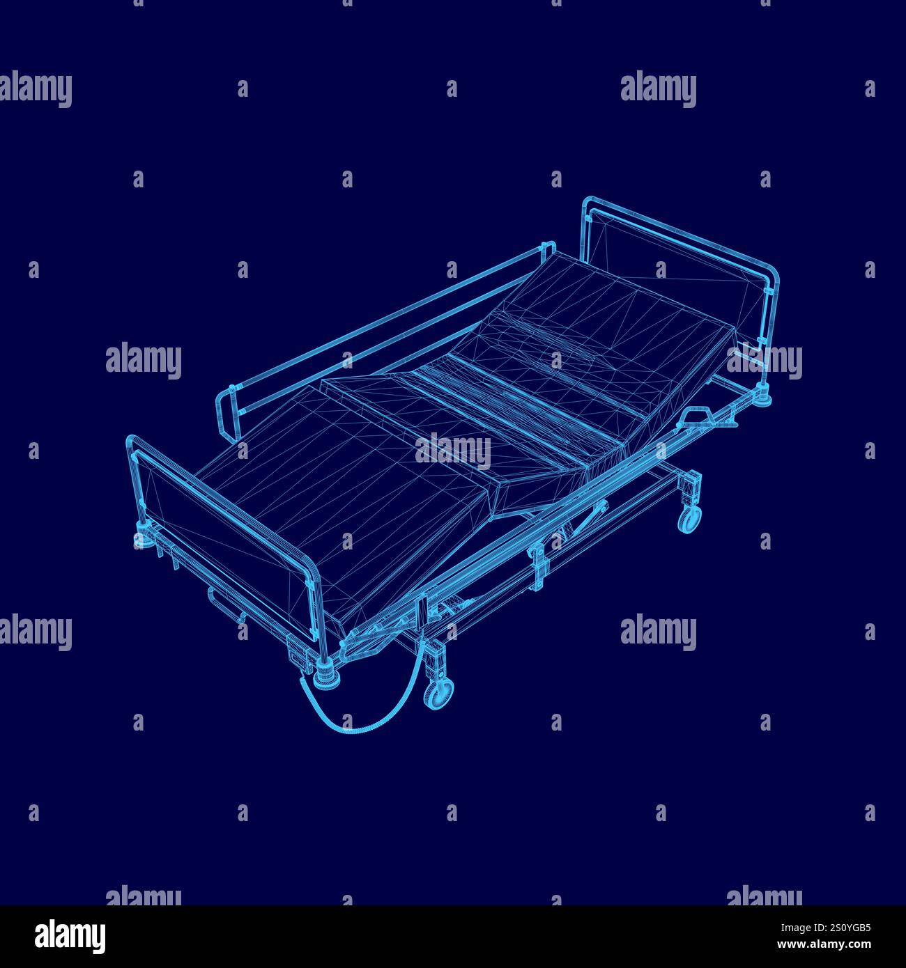 Blue bed with sheet and a blue pillow. The bed is in a hospital setting ...