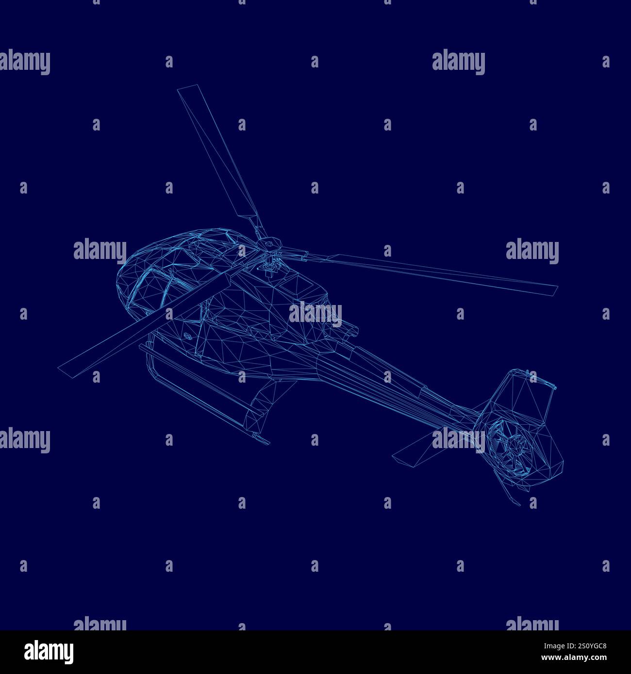 Blue helicopter is shown in a stylized form. The image drawing of a ...