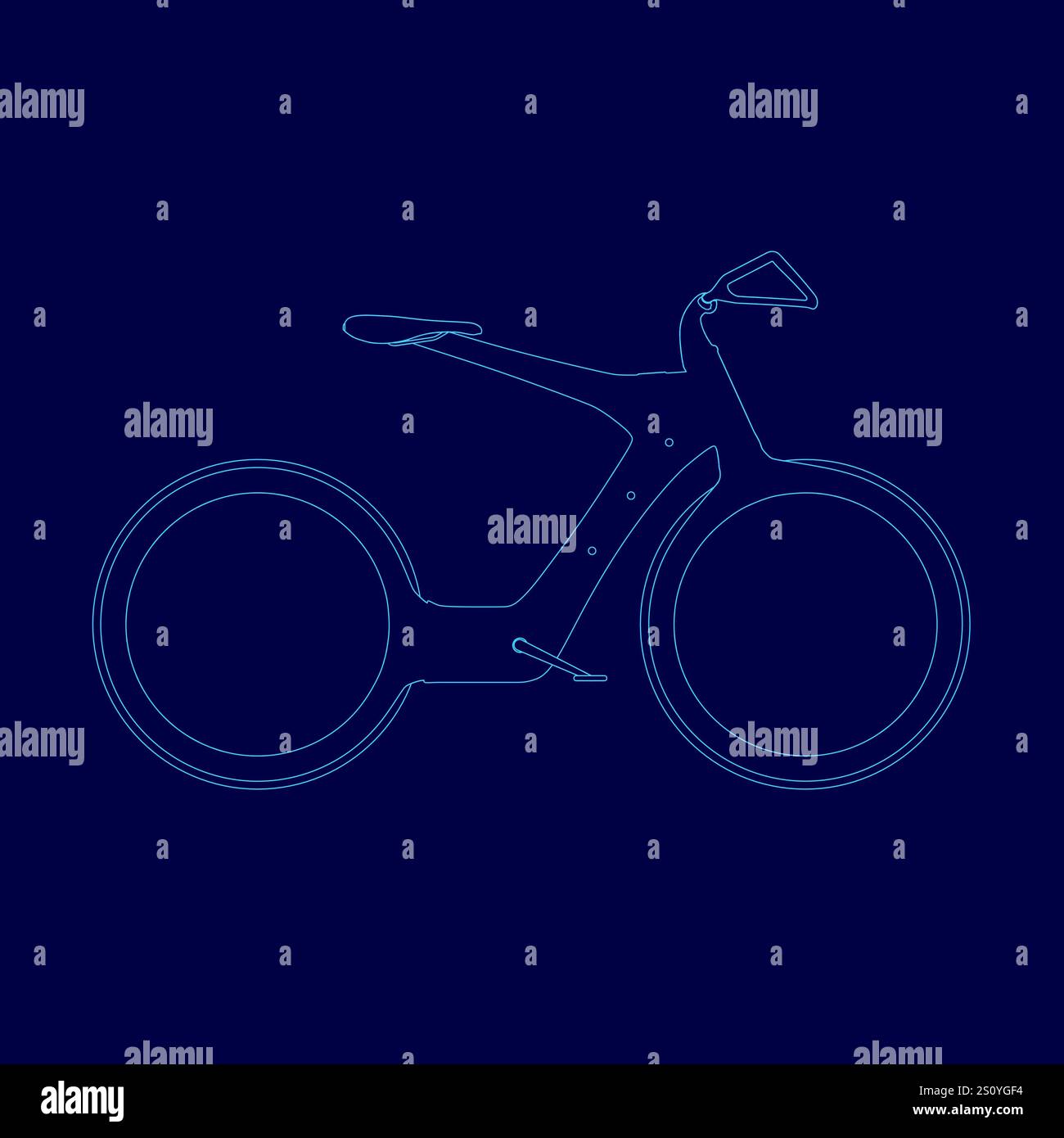Blue bicycle contour. The bike is shown in a blue drawing. The bike is ...