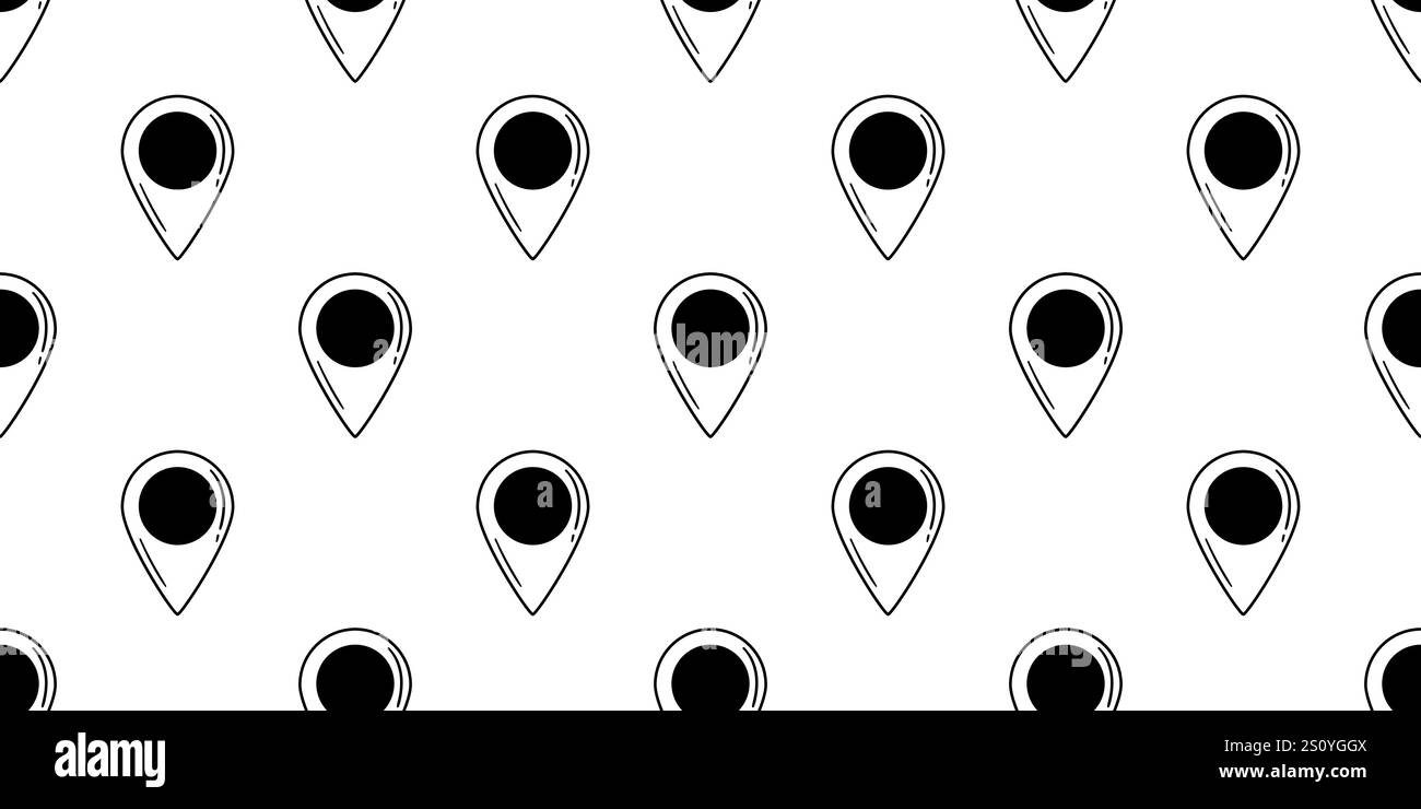 Seamless Black and White Pattern with Doodle Style Location Icons for ...