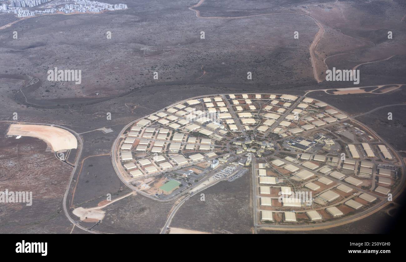 Aerial view of the Nachshonim military base near Rosh Ha'ayin, Israel ...