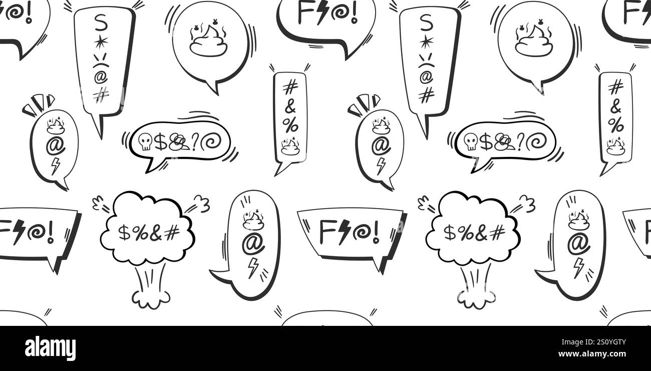 Seamless Doodle Style Speech Bubble Pattern with Comic Symbols ...