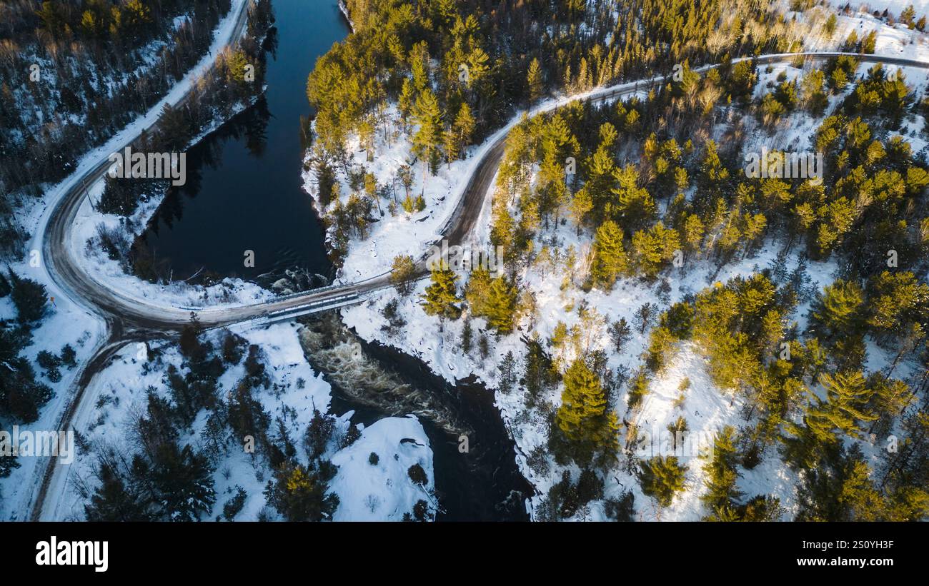 Van Life Winter Aerial View of Secord Falls, Sudbury North Ontar Stock ...