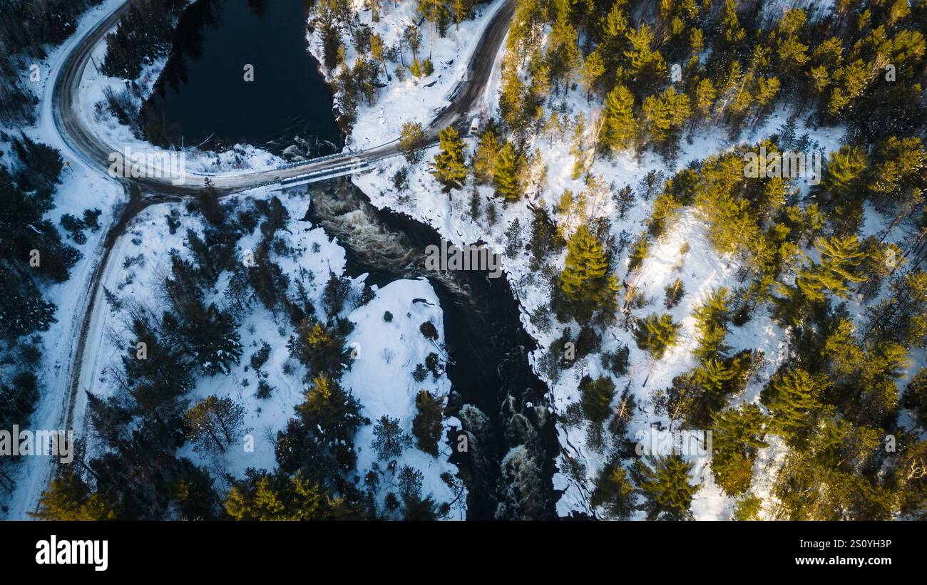 Aerial view snowy stream winding hi-res stock photography and images ...