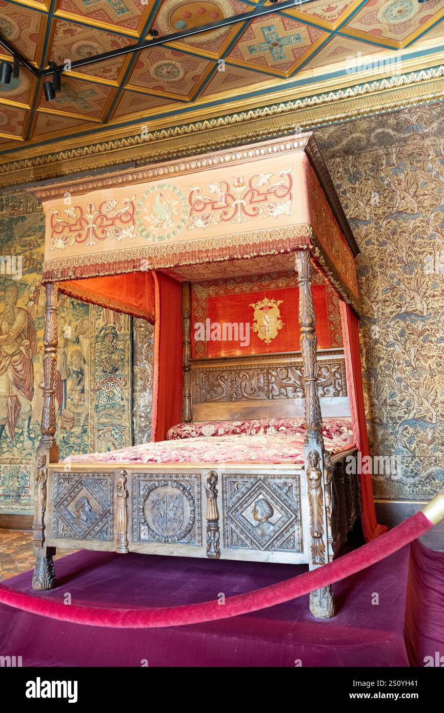 a bedroom and four-poster bed at the world-famous 'Ladies chateau ...