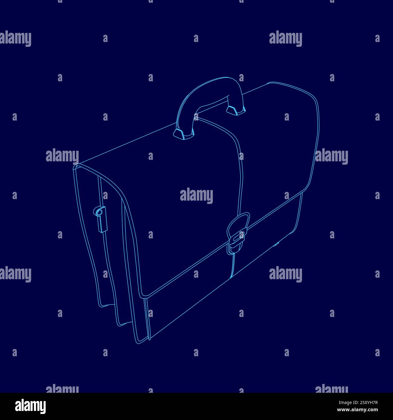 Blue drawing of a briefcase. The briefcase is made of leather and has a ...