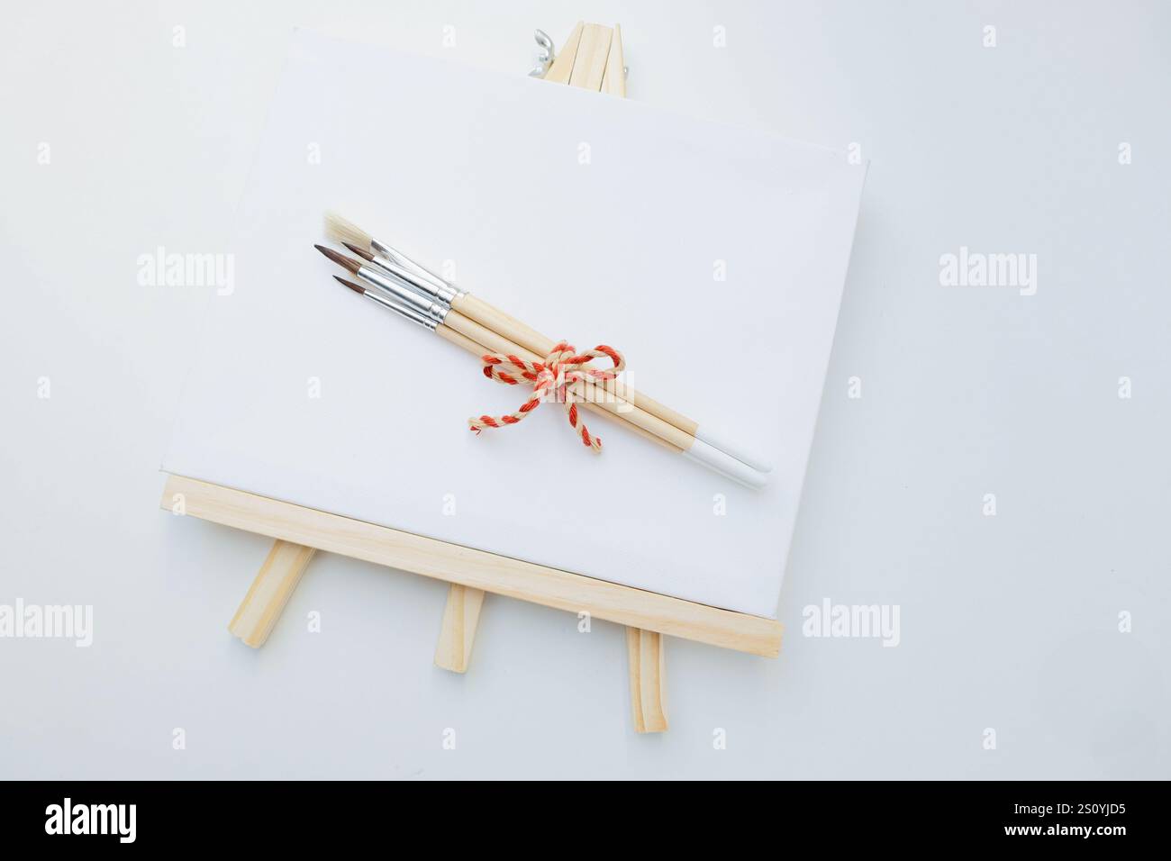 Painting essentials: canvas, brushes, white background Stock Photo - Alamy