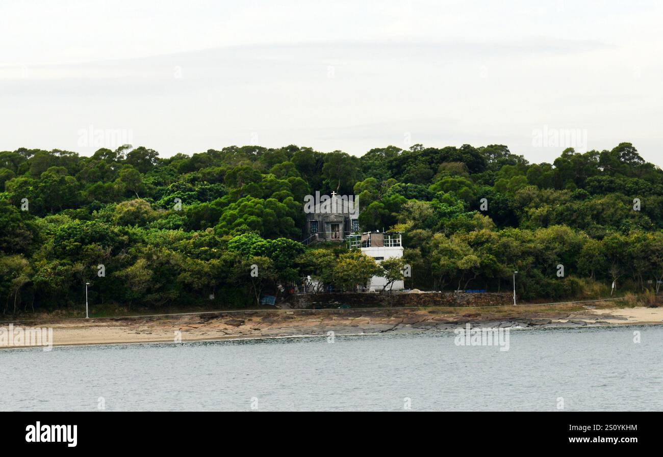 The old church near the pier at Tung Ping Chau island in Hong Kong ...