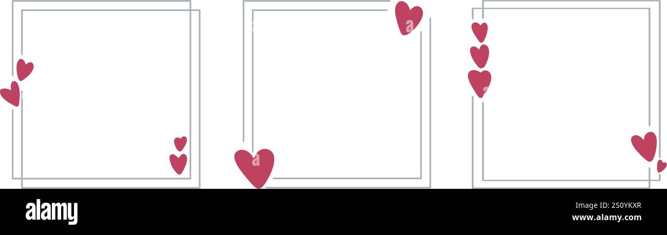 Square frames with hearts set. Cute simple geometric shapes for ...