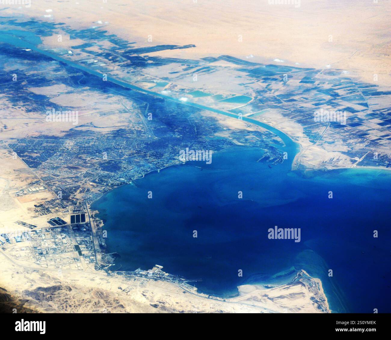 Aerial view of the Gulf of Suez and the Suez canal in Egypt Stock Photo ...