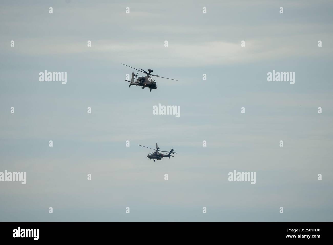 a pair of British army Boeing Apache Attack helicopters AH2 AH64E AH ...