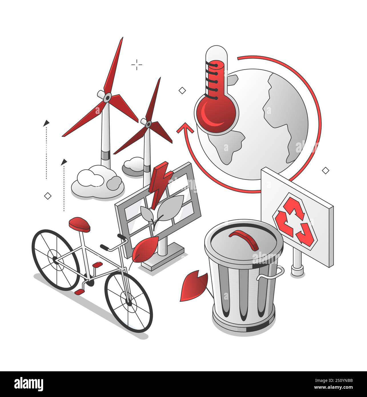 Ecology concept - red and black isometric line illustration Stock ...