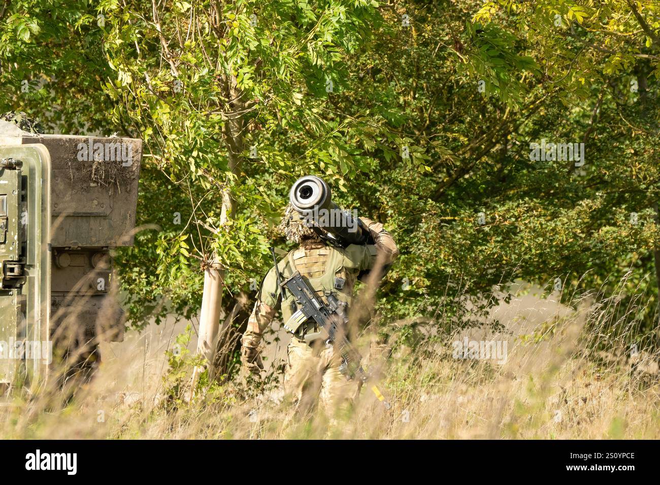 Close-up of a British army Infantry soldier with a Saab Bofors Dynamics ...