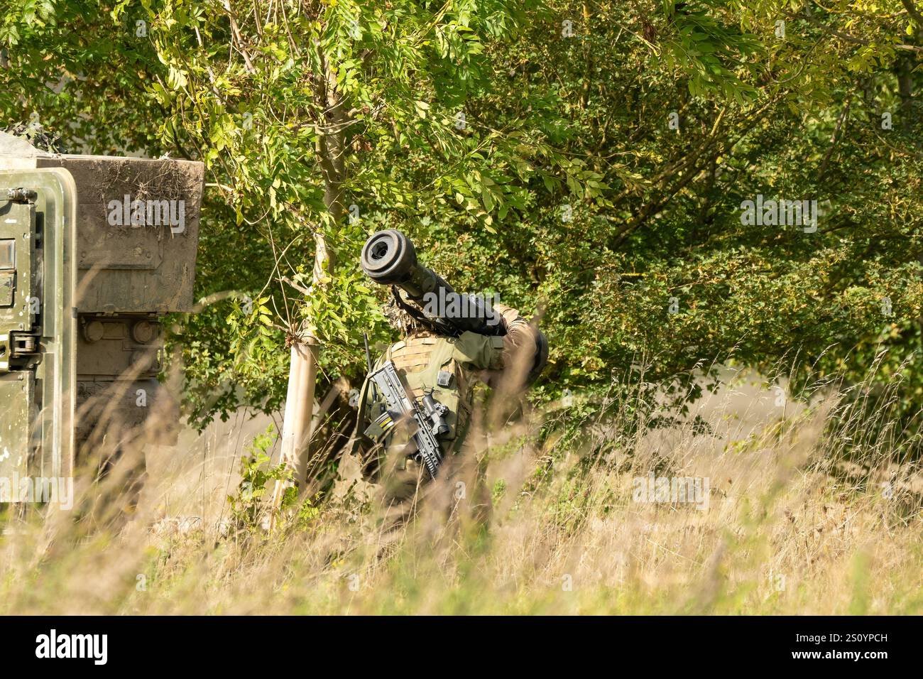 Close-up of a British army Infantry soldier with a Saab Bofors Dynamics ...
