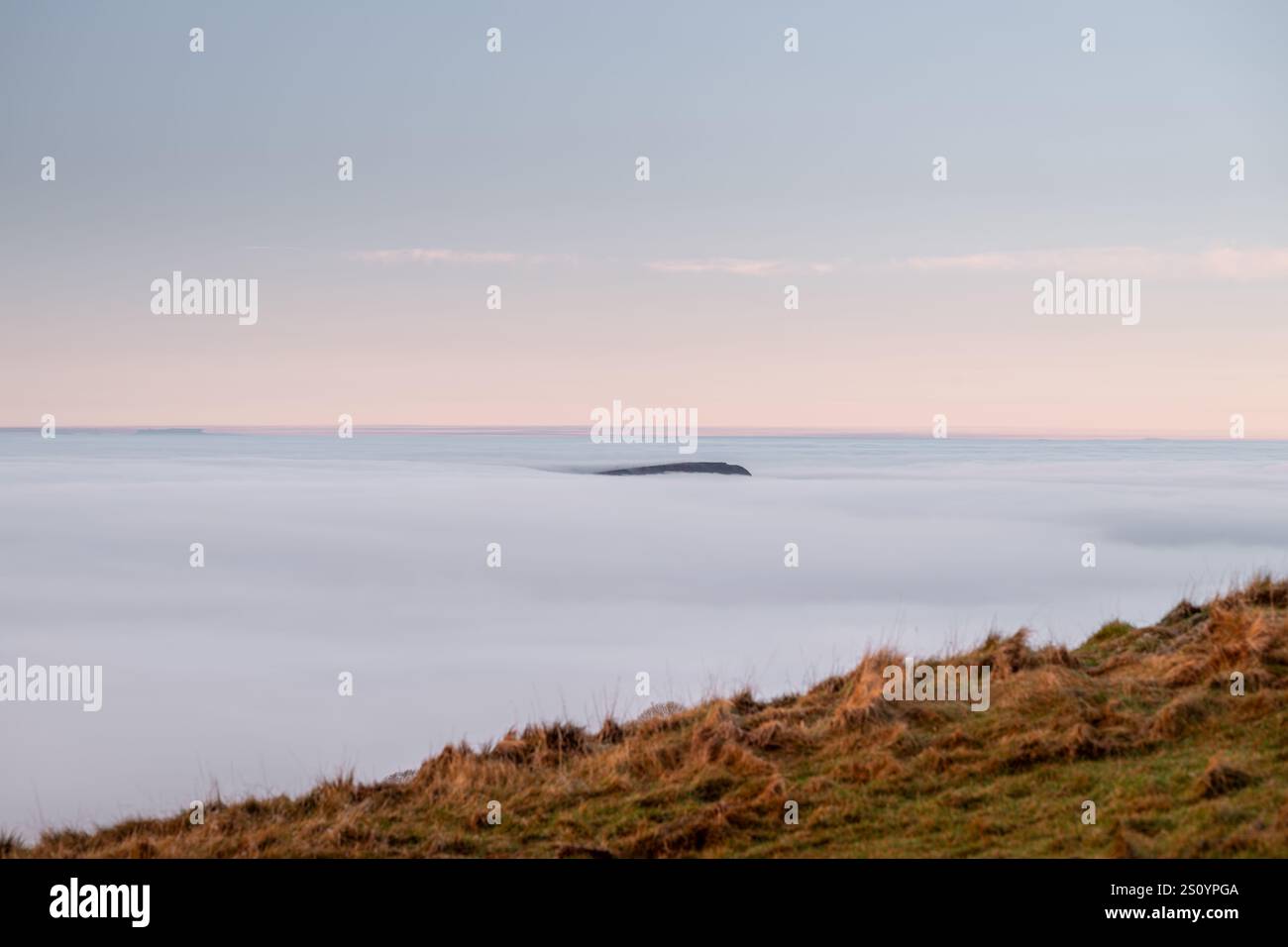 A winter sunrise landscape vignette of Bosley Cloud, Congleton during a ...