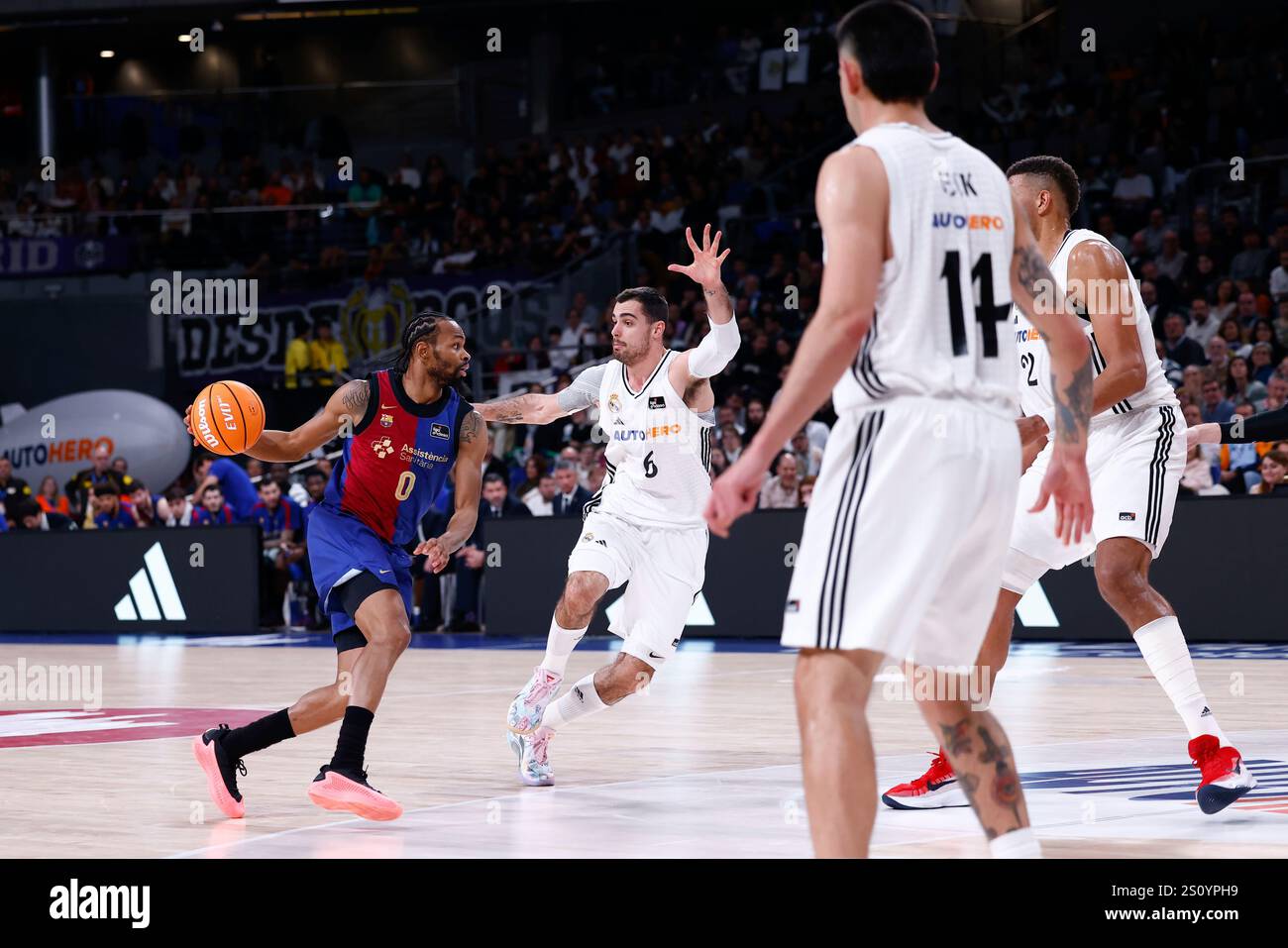 Kevin Punter of FC Barcelona and Alberto Abalde Diaz of Real Madrid in action during the Spanish ...