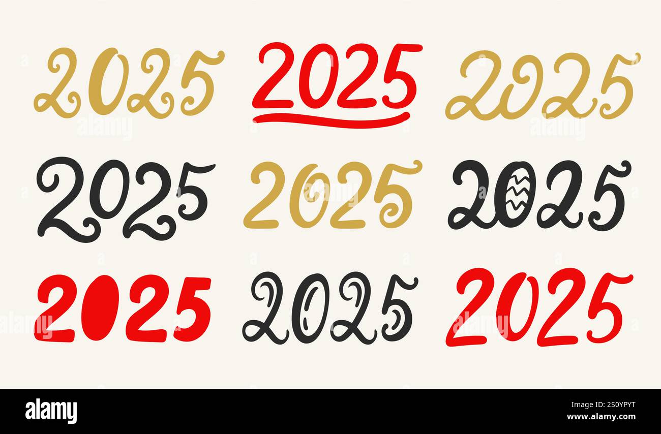 New Year 2025 Vector Lettering Numbers Collection Stock Vector Image ...