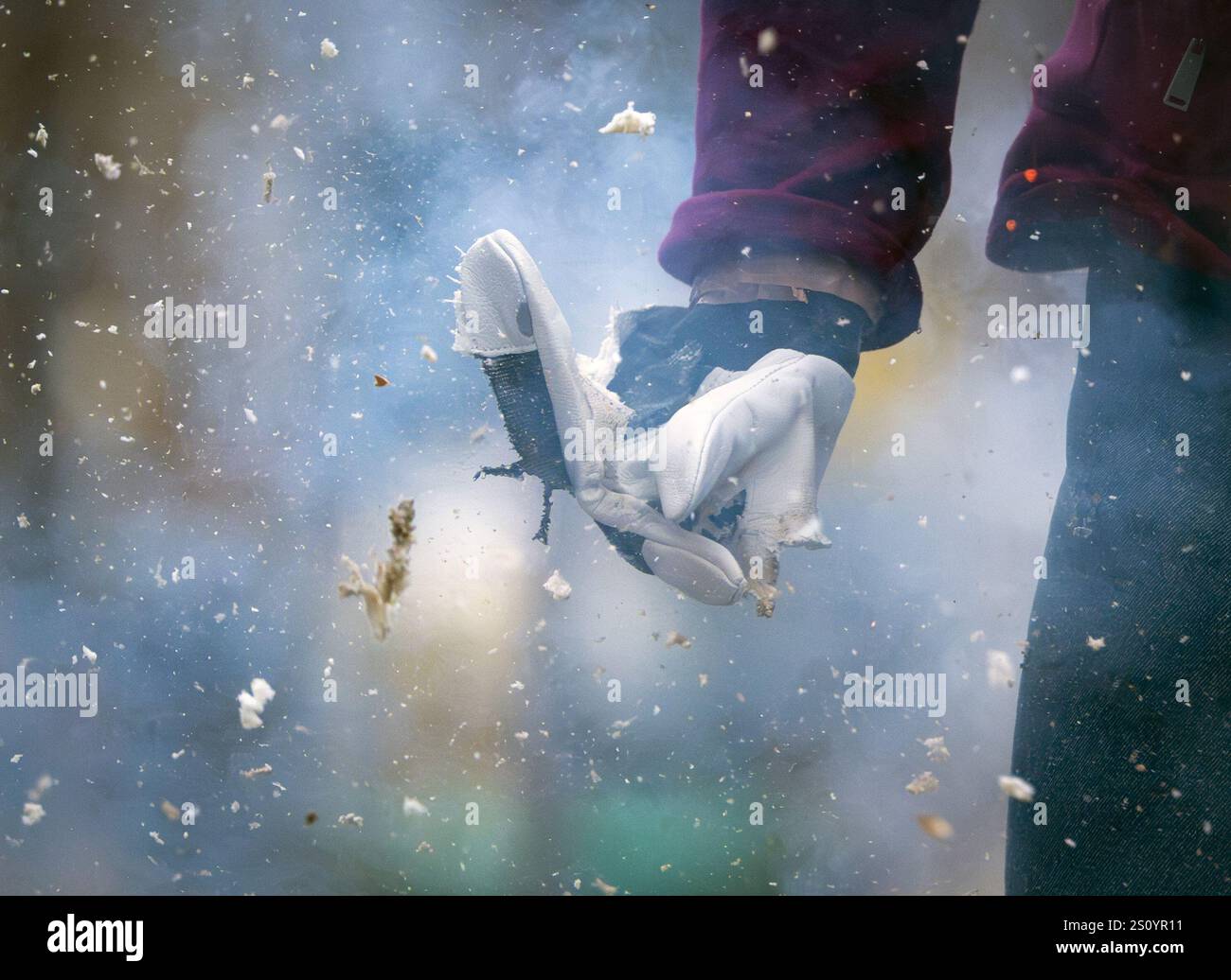 30 December 2024, Berlin: An illegal firecracker explodes in the hand ...