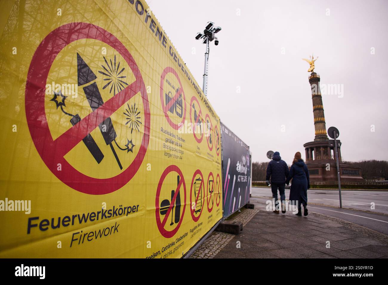 Berlin, Germany. 30th Dec, 2024. A sign indicating the ban on fireworks ...