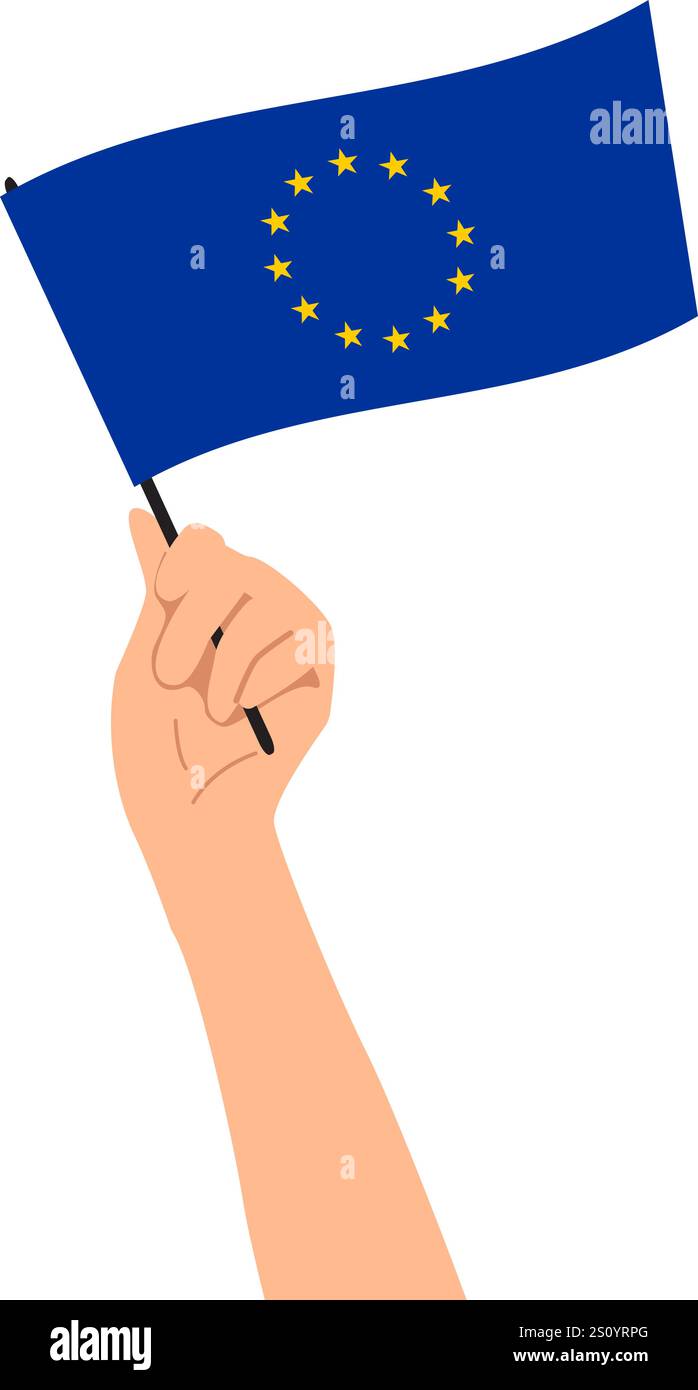 Hand holding the flag of the European Union. Vector illustration with ...