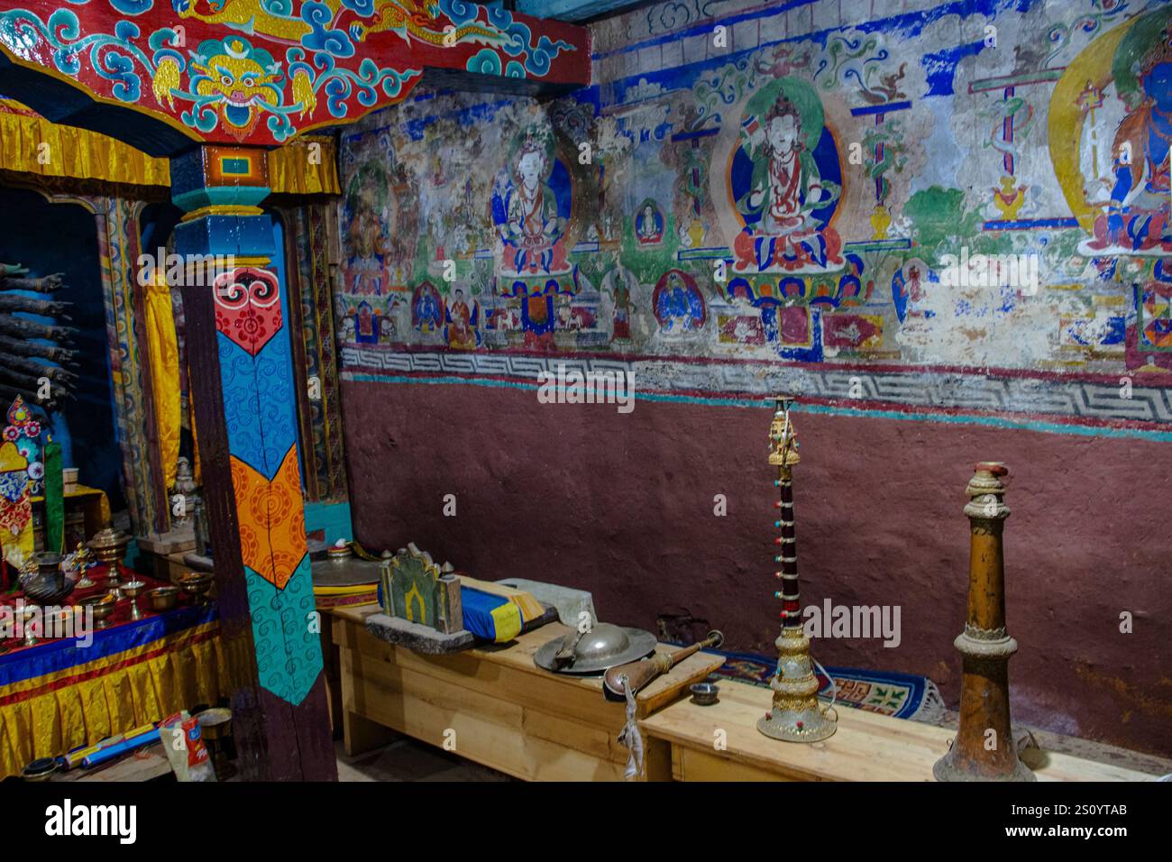 Interior of the old chapel at Pal Shenten Thasung Thsoling Monastery in ...