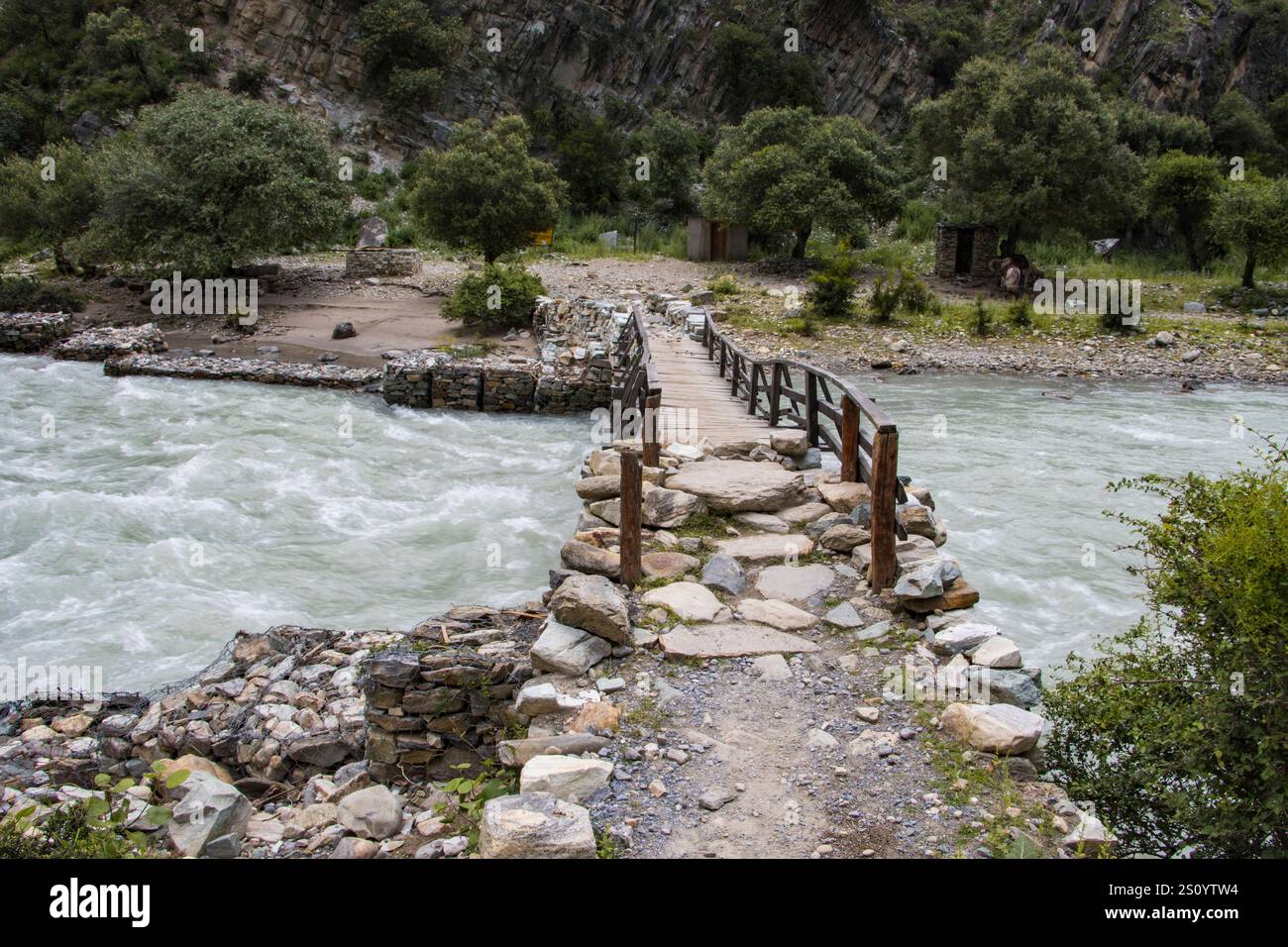 A Traditional Wooden Bridge over Bheri Khola, Suligadh, Dolpa, Nepal ...