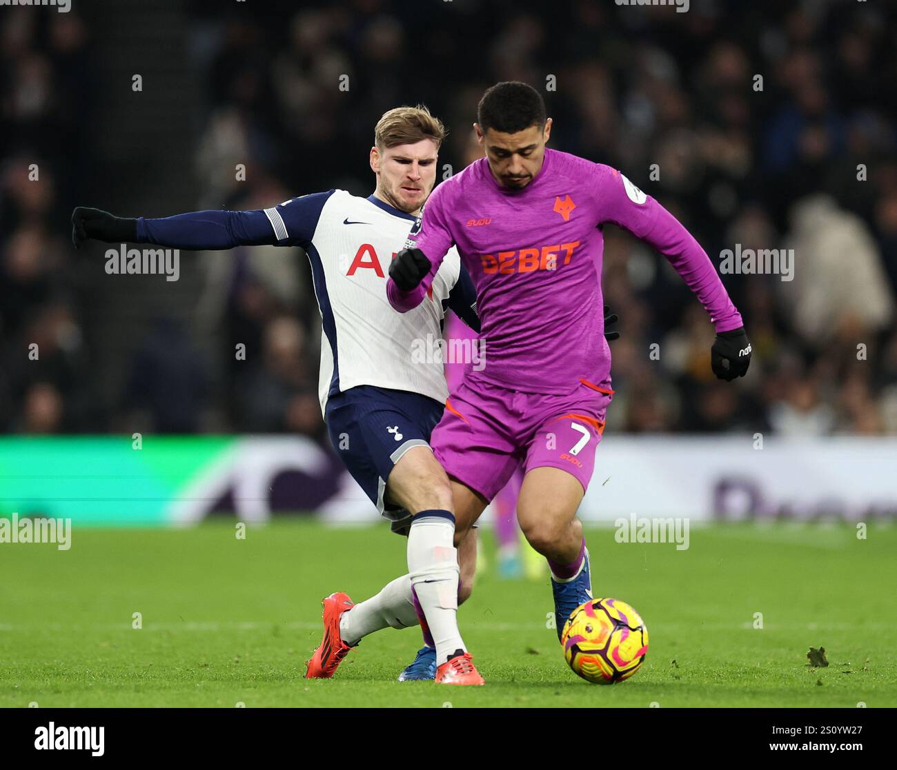 London, UK. 29th Dec, 2024. Timo Werner of Tottenham with Andre of ...